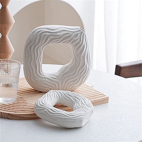 Ceramic Vases Set Of 2 Asymmetrical White Circle Vase Set Matte