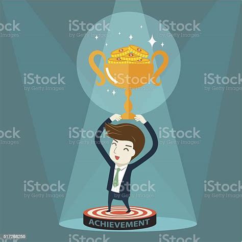 Businessman Holding Golden Trophy Stock Illustration Download Image
