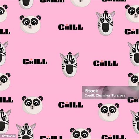 아름다운 팬더와 얼룩말이있는 분홍색 배경에 귀여운 매끄러운 패턴 귀여운 글자 스크랩북 포장지 초대장을위한 질감 벡터 일러스트레이션 0명에 대한 스톡 벡터 아트 및 기타