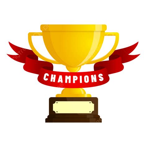 Gold Trophy Champions With Red Ribbon Vector Gold Trophy Champions Red Ribbon Png And Vector