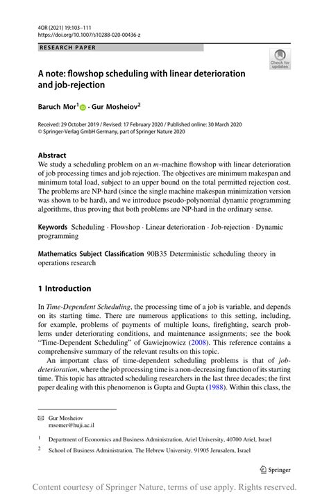 A Note Flowshop Scheduling With Linear Deterioration And Job Rejection Request Pdf