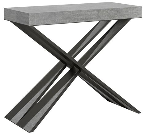 Console Extensible Bois Effet Béton Et Pieds Croisés Métal 40 à 300cm Diair Support 2 Pieds 5