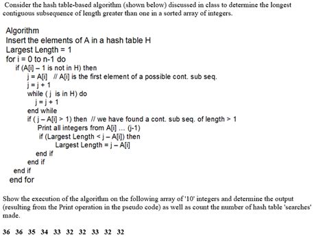 Solved Consider The Hash Table Based Algorithm Shown Below Chegg Com