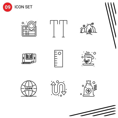 Editable Vector Line Pack Of 9 Simple Outlines Of Ruler Tablet