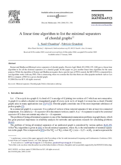 Pdf A Linear Time Algorithm To List The Minimal Separators Of Chordal Graphs