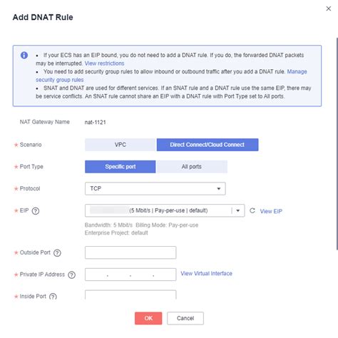step 5 add a dnat rule nat gateway huawei cloud
