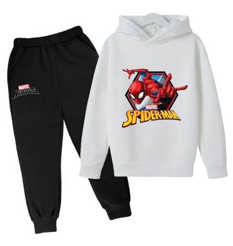 마블 스파이더맨 트랙수트 남아 여아 후드티 의류 세트 슈퍼 히어로 바지 맨투맨 핏 티몬