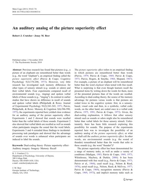 Pdf An Auditory Analog Of The Picture Superiority Effect