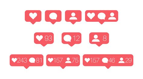 소셜 미디어 버블 아이콘 좋아요 추종자 및 댓글 세트 버튼 웹 앱 설계를 위한 플랫 벡터 일러스트레이션 알림 아이콘에 대한 스톡 벡터 아트 및 기타 이미지 Istock