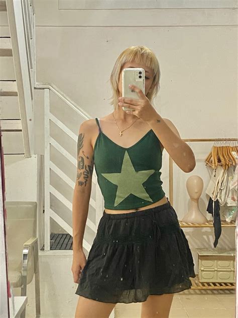 Y2k Star Green Top Sleeveless On Carousell