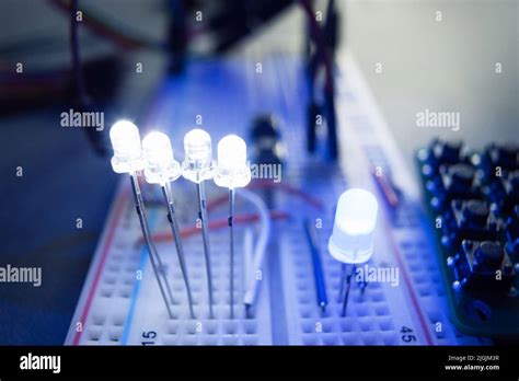 LED Light Emitting Diodes On Electrical Breadboard Stock Photo Alamy