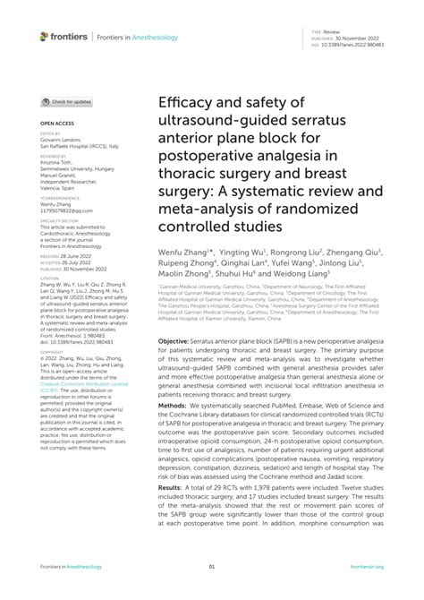 Pdf Efficacy And Safety Of Ultrasound Guided Serratus Anterior Plane Block For Postoperative