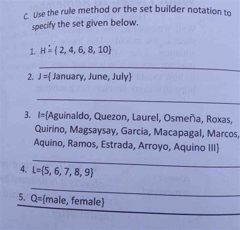 Solved C Use The Rule Method Or The Set Builder Notation To Specify The Set Given Below H