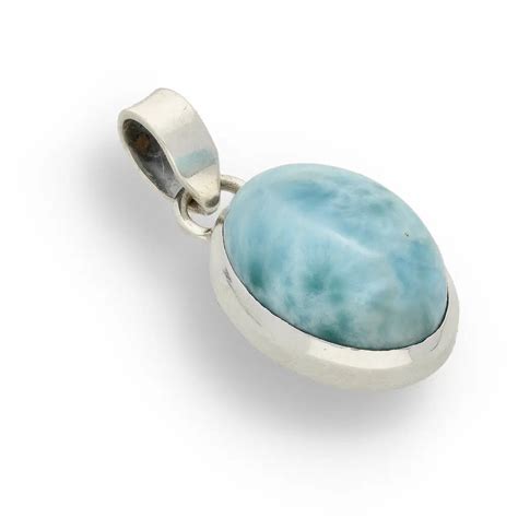 Caribbean Ocean Oval Larimar Sterling Silver Pendant Dominican Gem