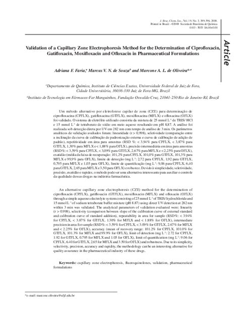Pdf Validation Of A Capillary Zone Electrophoresis Method For The Comparative Determination Of