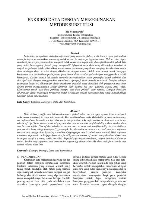 Pdf Enkripsi Data Dengan Menggunakan Metode Substitusi