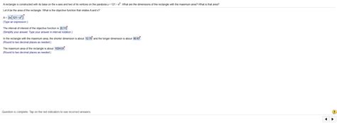 Solved A Rectangle Is Constructed With Its Base On The Chegg