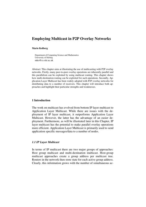 Pdf Employing Multicast In P2p Overlay Networks