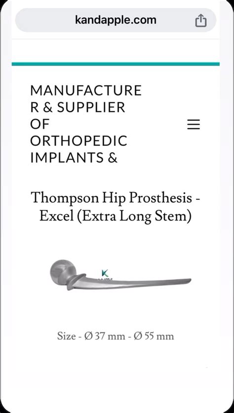 Prótesis De Cadera Thompson Xl Vástago Extra Largo Rortopedica