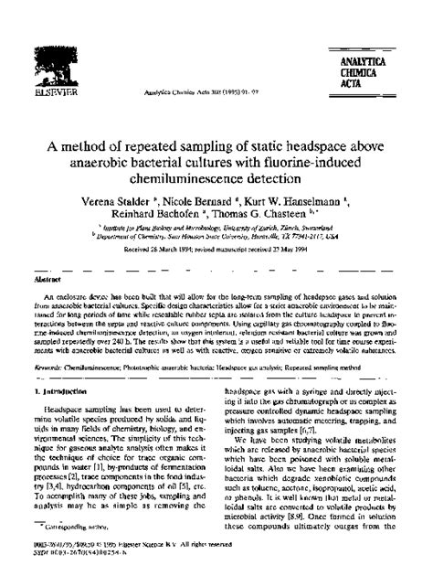 Pdf A Method Of Repeated Sampling Of Static Headspace Above Anaerobic