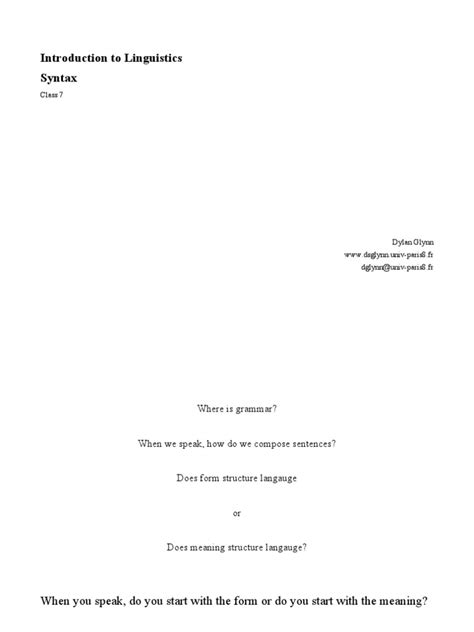 Introduction To Linguistics Syntax Class 7 Pdf Phrase Syntax