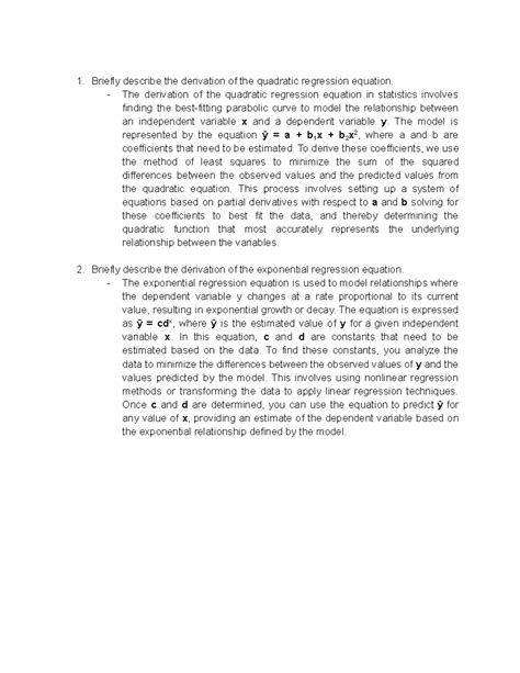 Derivation Of Quadratic And Exponential Regression Models Briefly