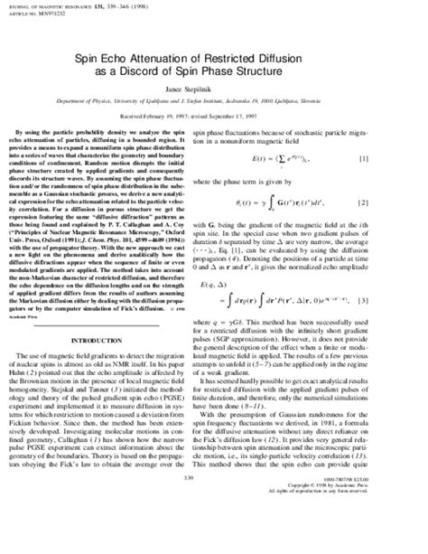 Pdf Spin Echo Attenuation Of Restricted Diffusion As A Discord Of