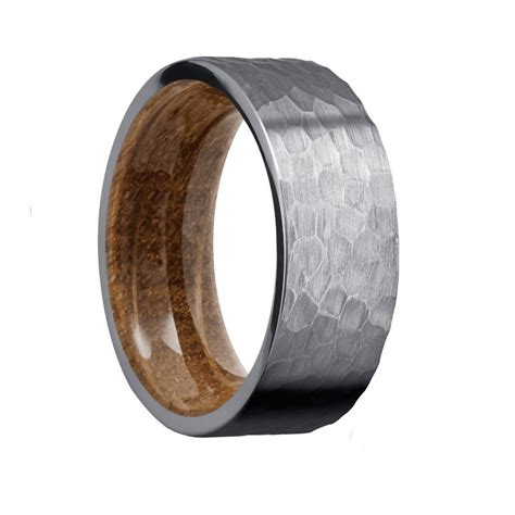Hammered Tantalum Wedding Band With Whiskey Wood Sleeve Its Really Cool