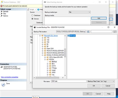 restore db from bak file microsoft qanda