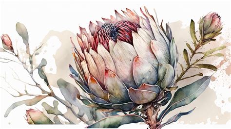 Premium Ai Image Protea Flower Drawing With White Backdrop