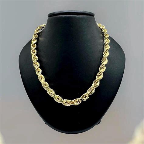 10k Yellow Gold Rope Chain Necklace 22 Inch 8mm Diamond Cuts Mens Real