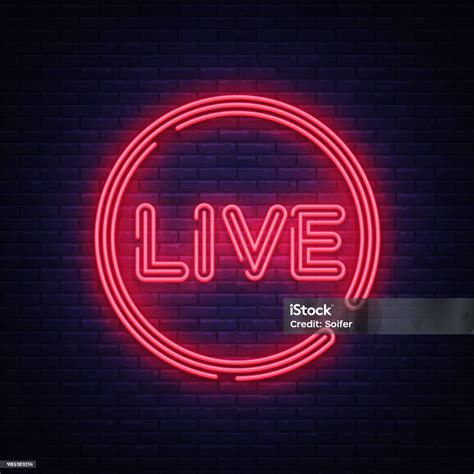 네온 사인 벡터를 살고 있습니다 라이브 스트림 디자인 서식 파일 네온 사인 라이트 배너 네온 간판 야간 밝은 광고 가벼운 비문 벡터 일러스트 레이 션 Live Event에