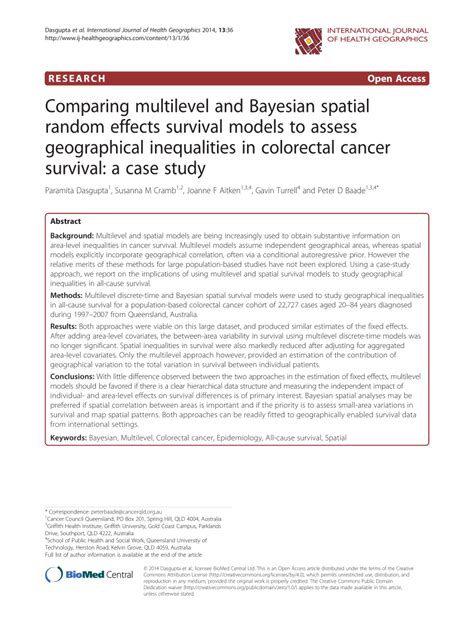 Pdf Comparing Multilevel And Bayesian Spatial Random Effects Survival