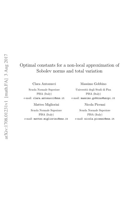Pdf Optimal Constants For A Non Local Approximation Of Sobolev Norms And Total Variation