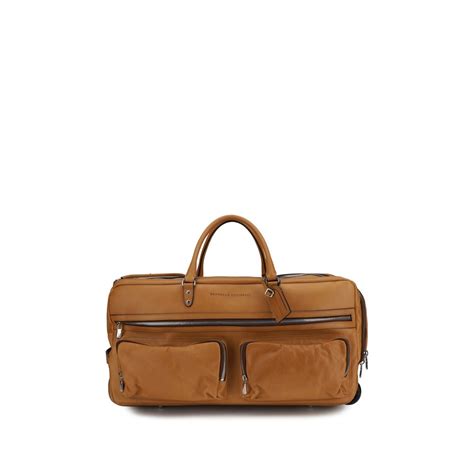 Brunello Cucinelli Brown Calf Leather Bos Taurus Luggage And Mens Tra