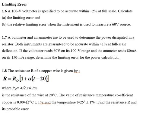 Limiting Error 1 6 A 100 V Voltmeter Is Specified To Be Accurate Within ±2 At Full Scale