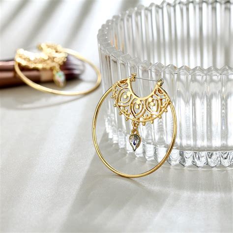Esmeralda Tribal Crystal Drop Large Hoop Earrings Mybodiart