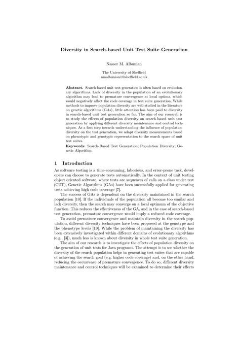 Pdf Diversity In Search Based Unit Test Suite Generation
