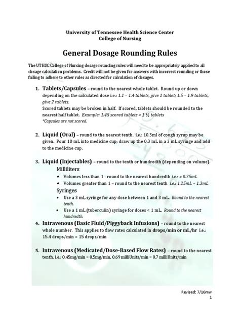 General Dosage Rounding Rules Pdf Chemistry Dose Biochemistry