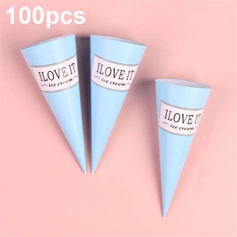100pcs 일회용 아이스크림 종이 홀더 달콤한 파삭 파삭 한 팁 바닥 종이 파란색 편지