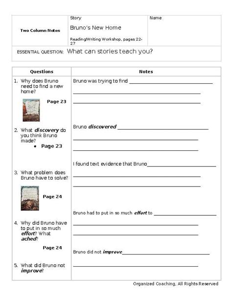 Two Column Notes Brunos New Home Grade 3 Unit 1 Wonders By Organized
