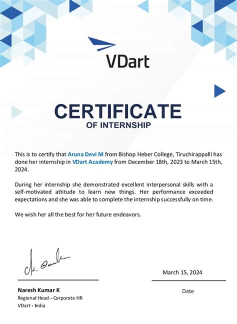 Aruna Devi M On Linkedin Internshipcomplete Hrintern Vdart Grateful