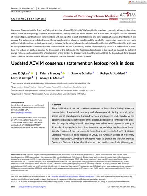 Veterinary Internal Medicne 2023 Sykes Updated Acvim Consensus
