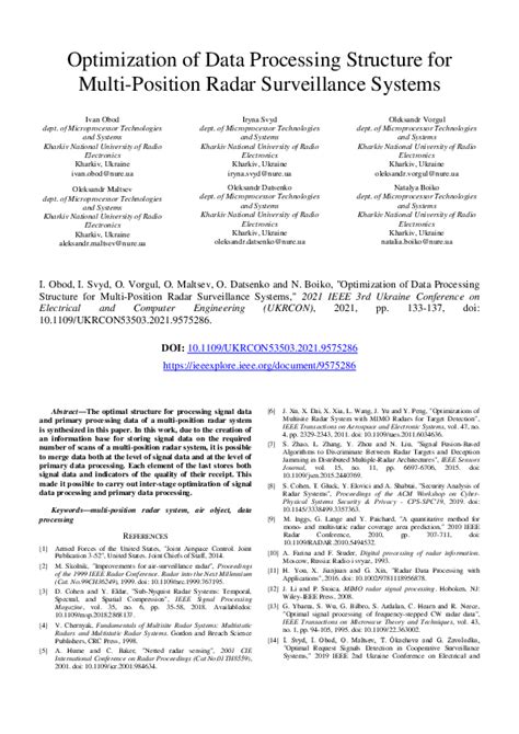 Pdf Optimization Of Data Processing Structure For Multi Position Radar Surveillance Systems