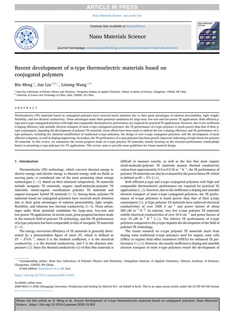 Pdf Recent Development Of N Type Thermoelectric Materials Based On