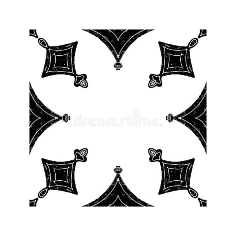 Intricate Black Pattern With Symmetrical Ornamental Pattern In Linocut Style Stock Illustration