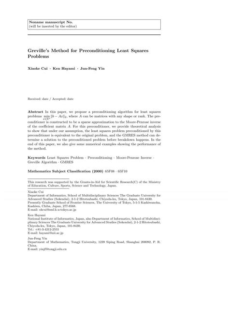 Grevilles Method For Preconditioning Least Squares Projects