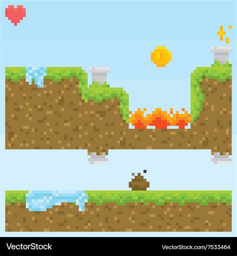 Pixel Art Style Game Level Assets Objects Vector Image