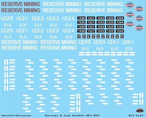Eandls Escanaba And Lake Superior Reserve Mining Sd9 Sw S Scale Decal Set