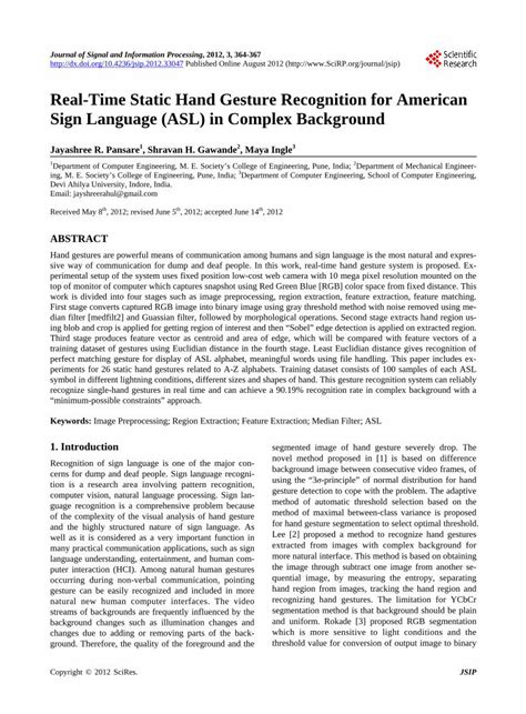 pdf real time static hand gesture recognition for american